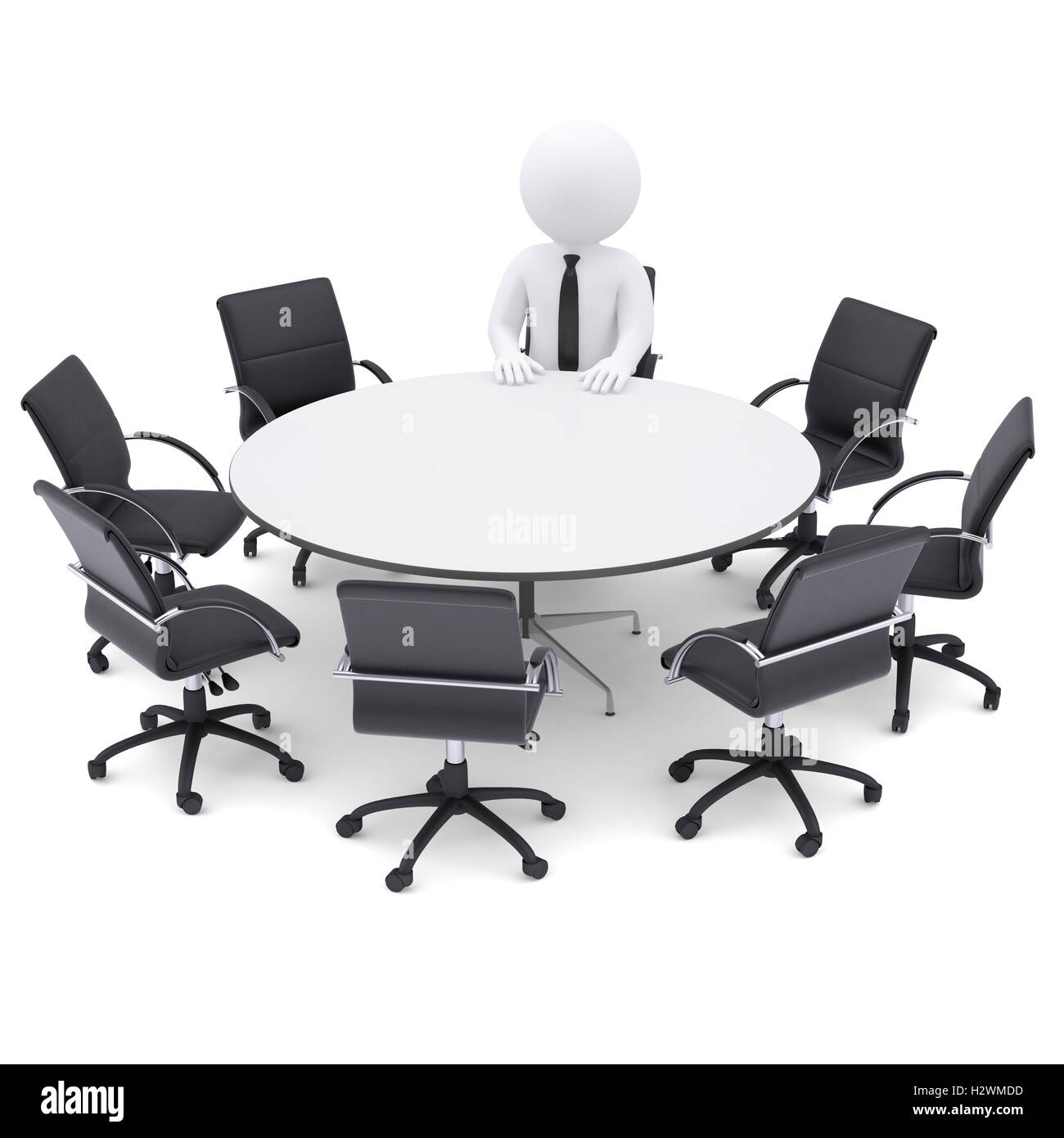 3d man at the round table. Seven empty chairs Stock Photo - Alamy