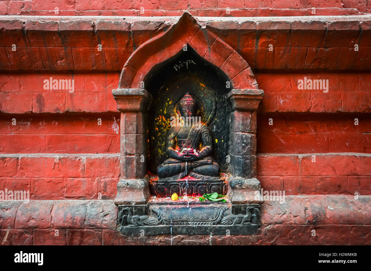 Detail of Buddha statue on Swayambhu temple, Kathmandu Stock Photo - Alamy