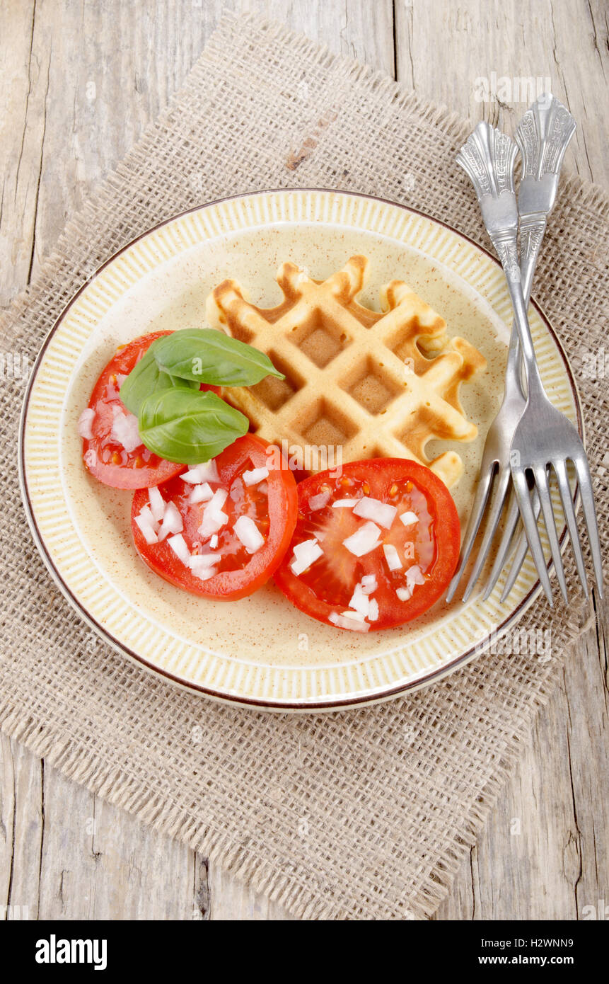home made waffle with tomato salad Stock Photo - Alamy