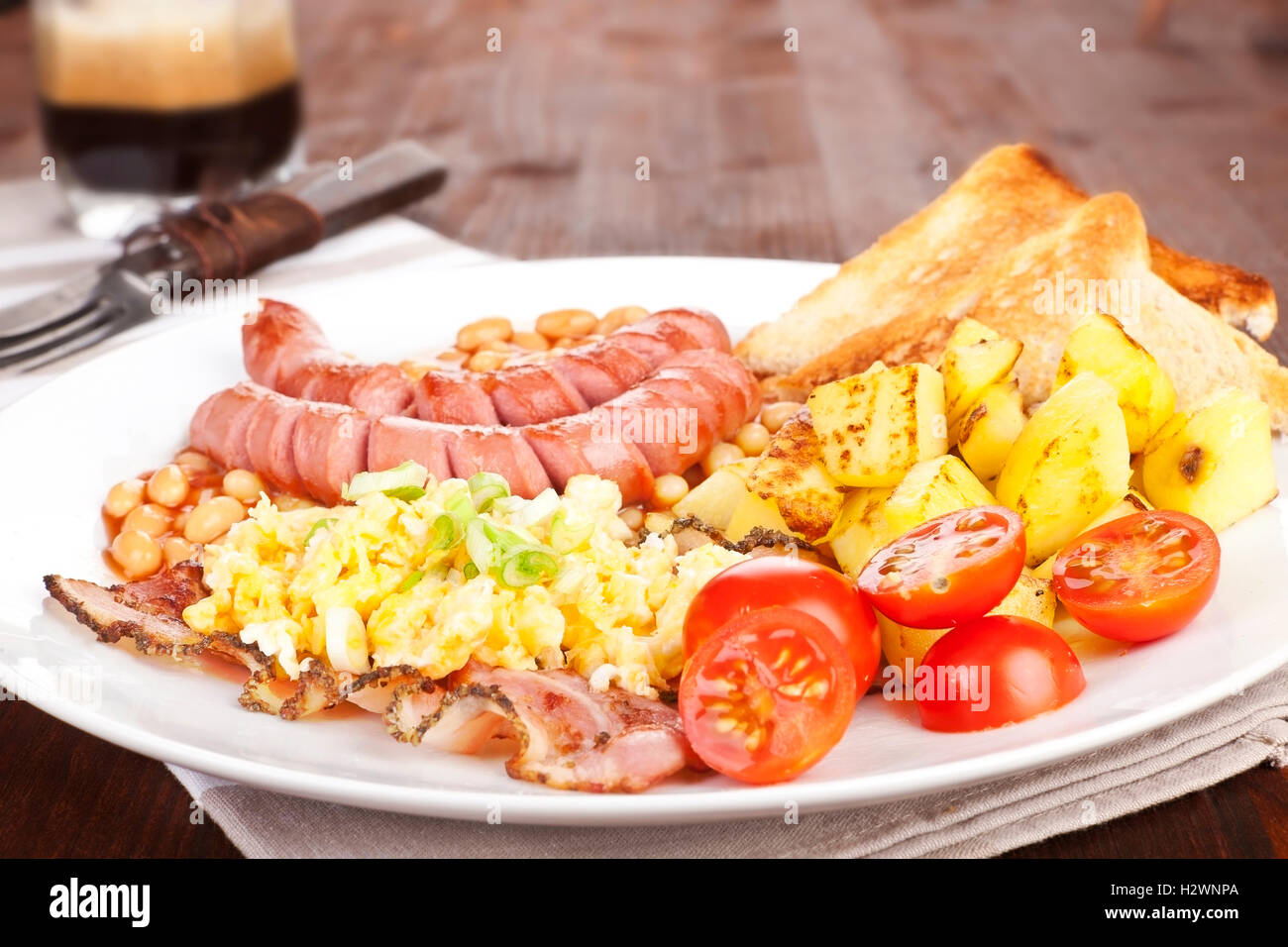 English breakfast, rustic style Stock Photo - Alamy