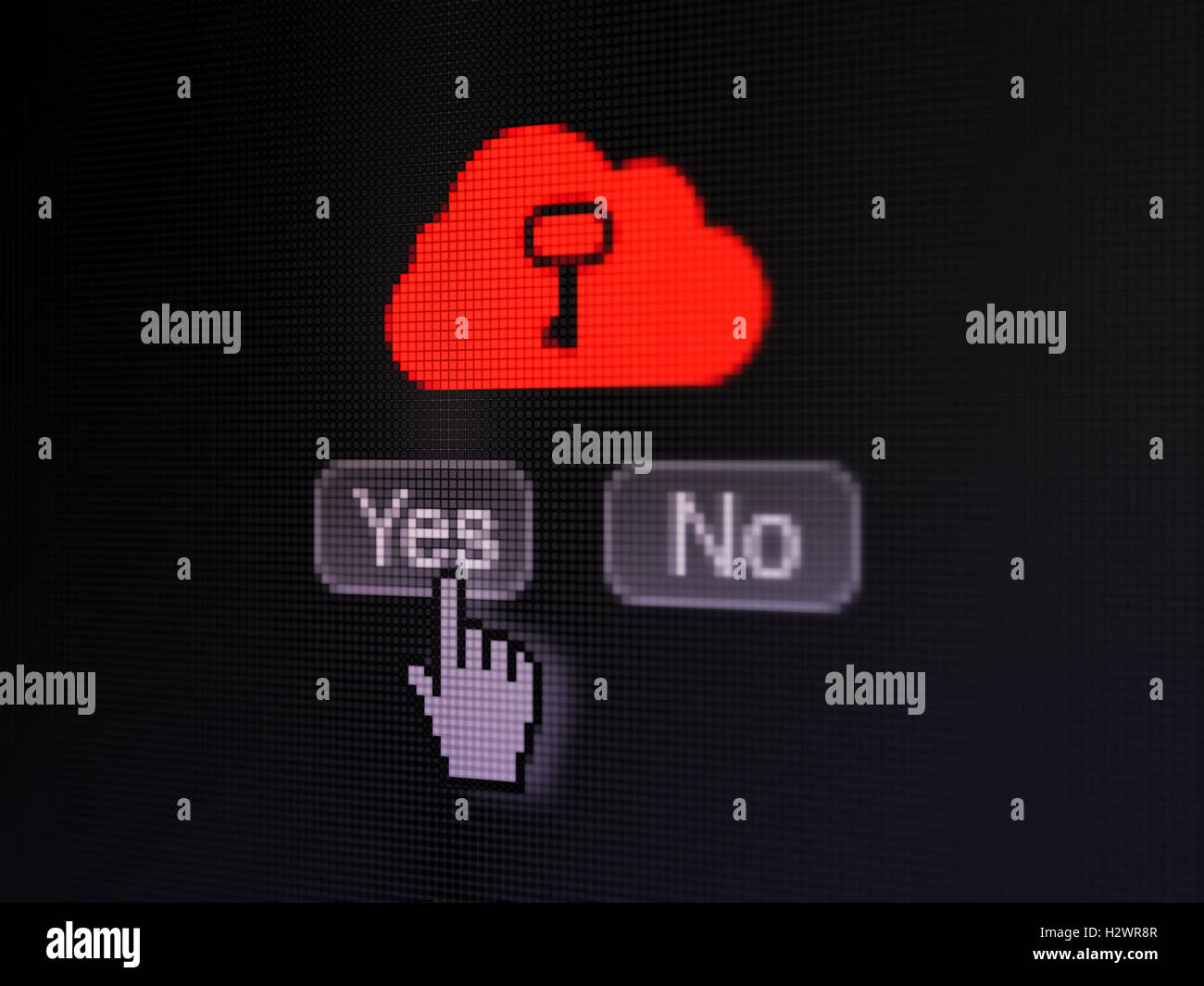Cloud networking concept: Cloud With Key on digital computer screen ...