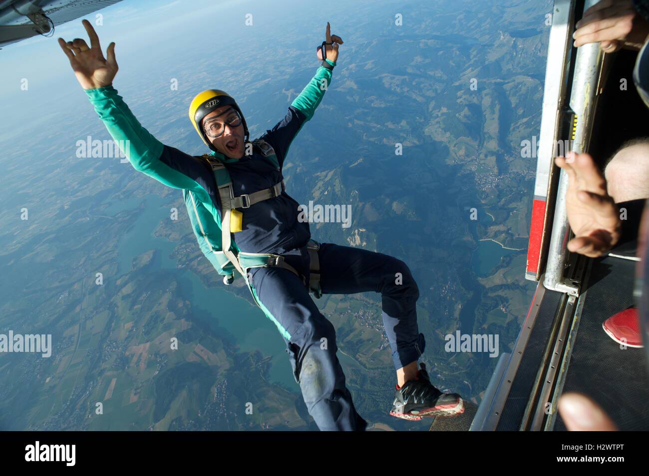 Skydiver jumping of an airplane Stock Photo - Alamy