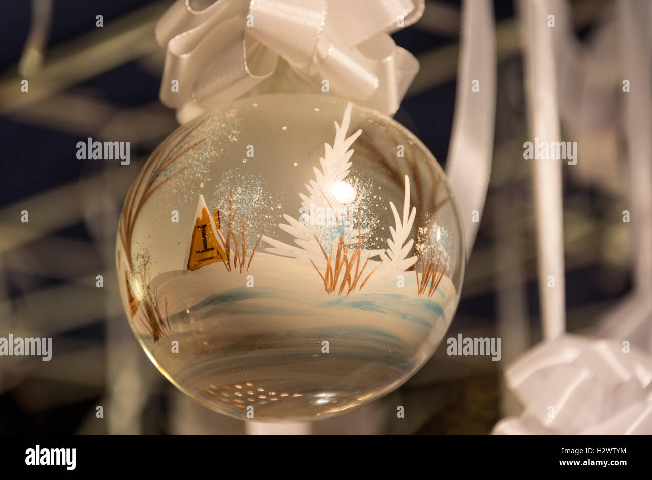 A hand-painted Christmas bauble on sale at the Christmas market in ...