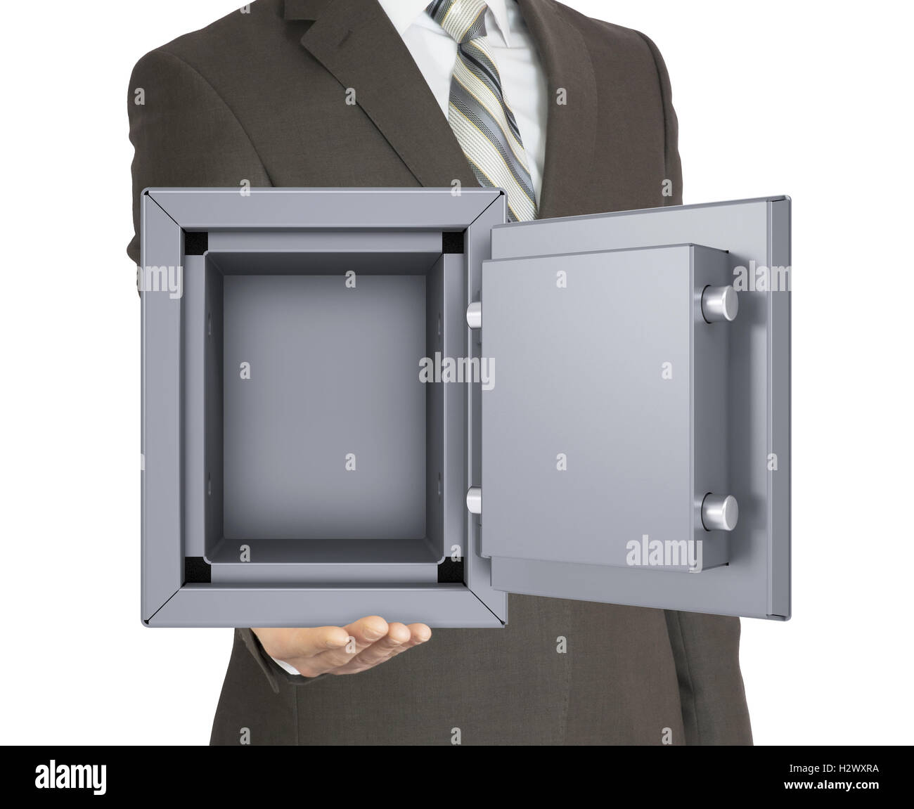 Man in a suit holding open safe Stock Photo - Alamy