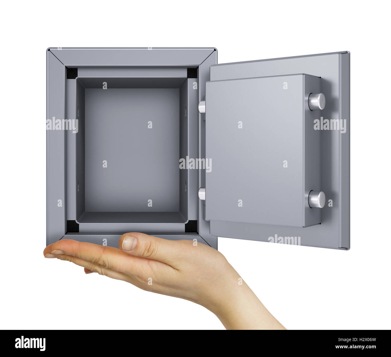 Hand holding open safe Stock Photo - Alamy