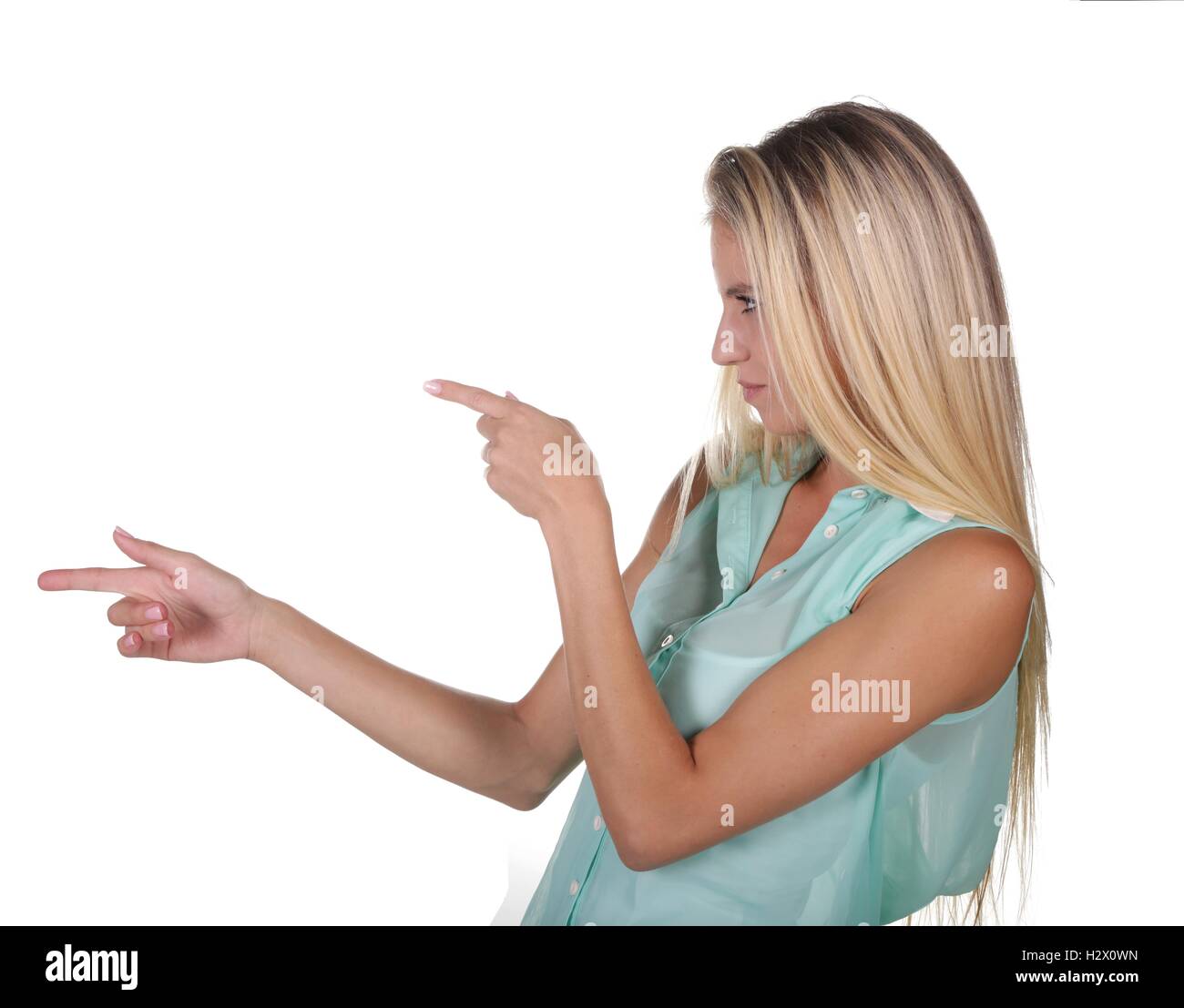 Pretty Woman Pointing Stock Photo - Alamy