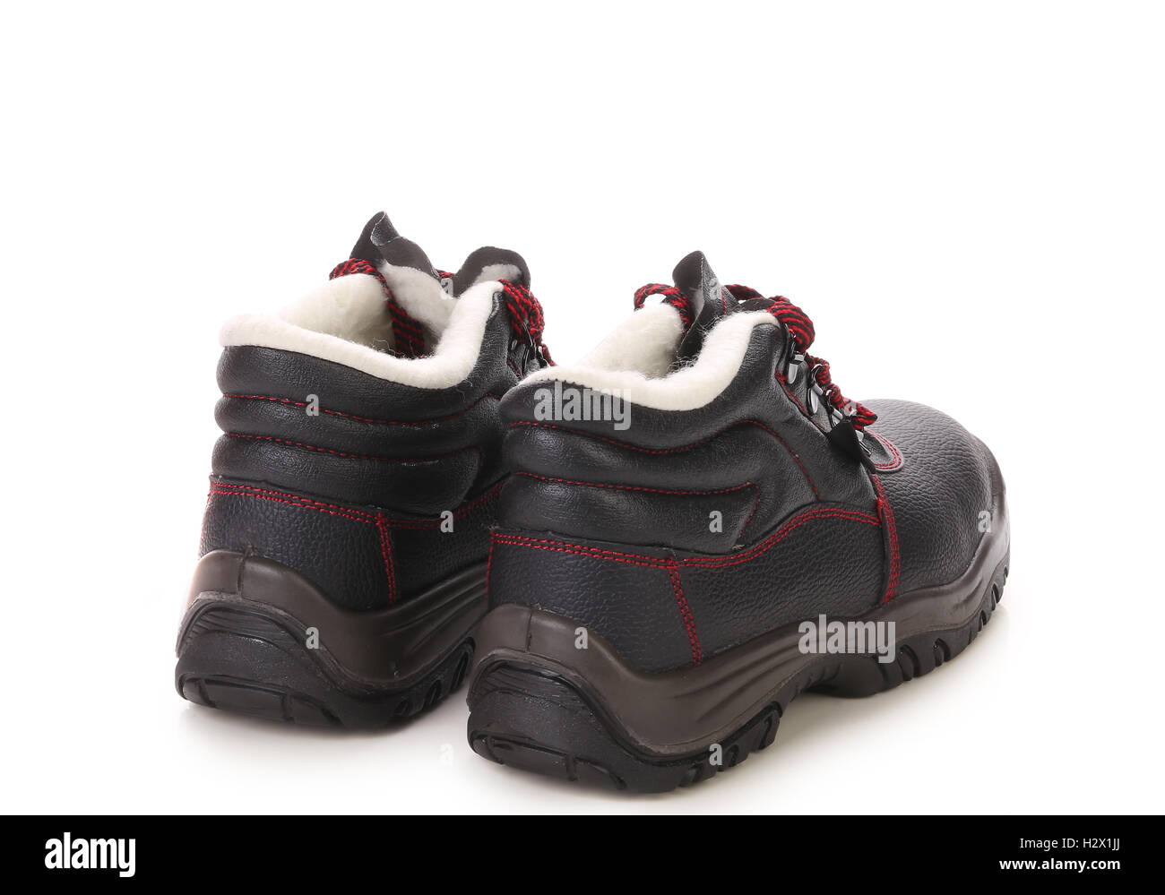 Black man's boots with red lace. Back view Stock Photo - Alamy