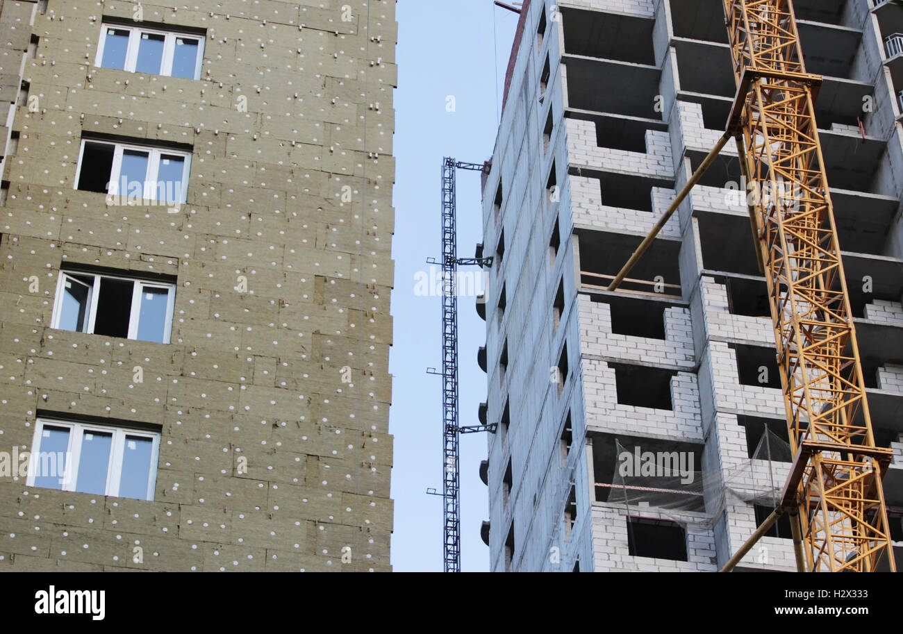 windows in a newly built house. wall structure with insulated non ...