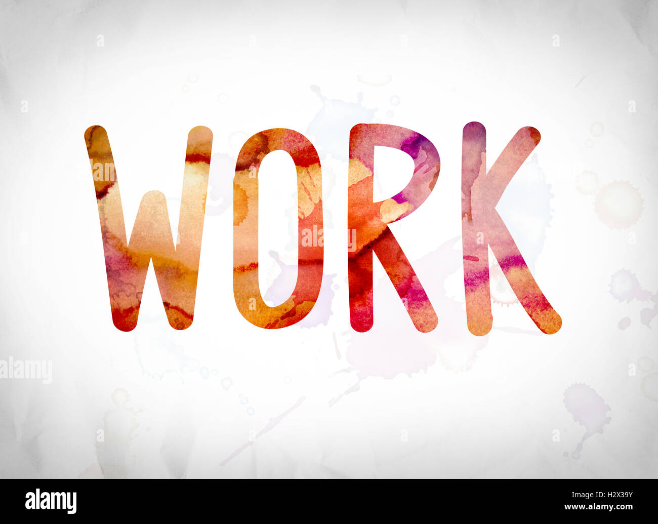 The word "Work" written in watercolor washes over a white paper ...