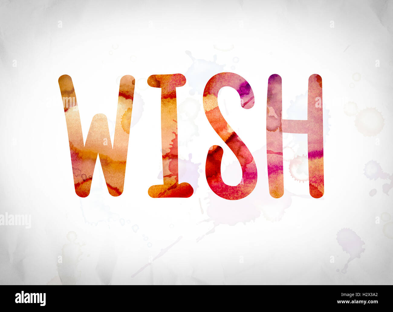 The word "Wish" written in watercolor washes over a white paper ...