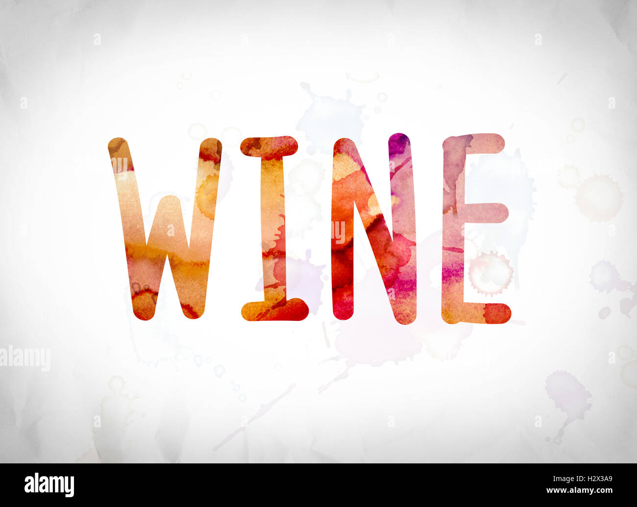The word "Wine" written in watercolor washes over a white paper ...