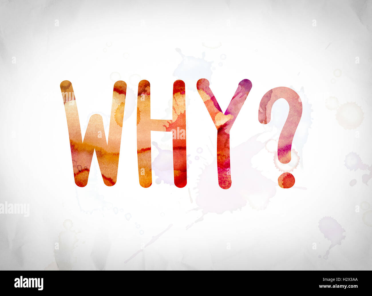 The word "Why?" written in watercolor washes over a white paper ...