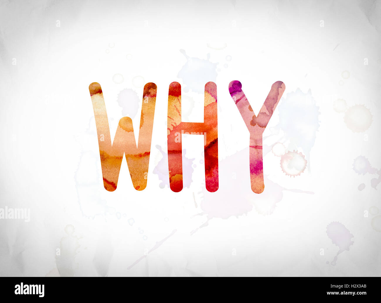 The word "Why" written in watercolor washes over a white paper ...
