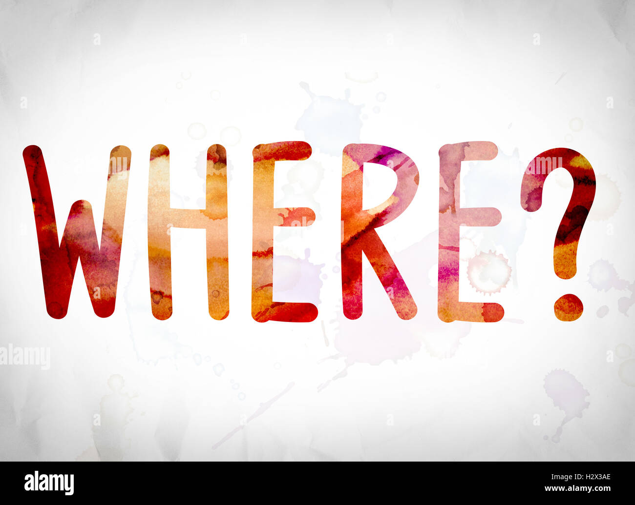 The word "Where?" written in watercolor washes over a white paper ...