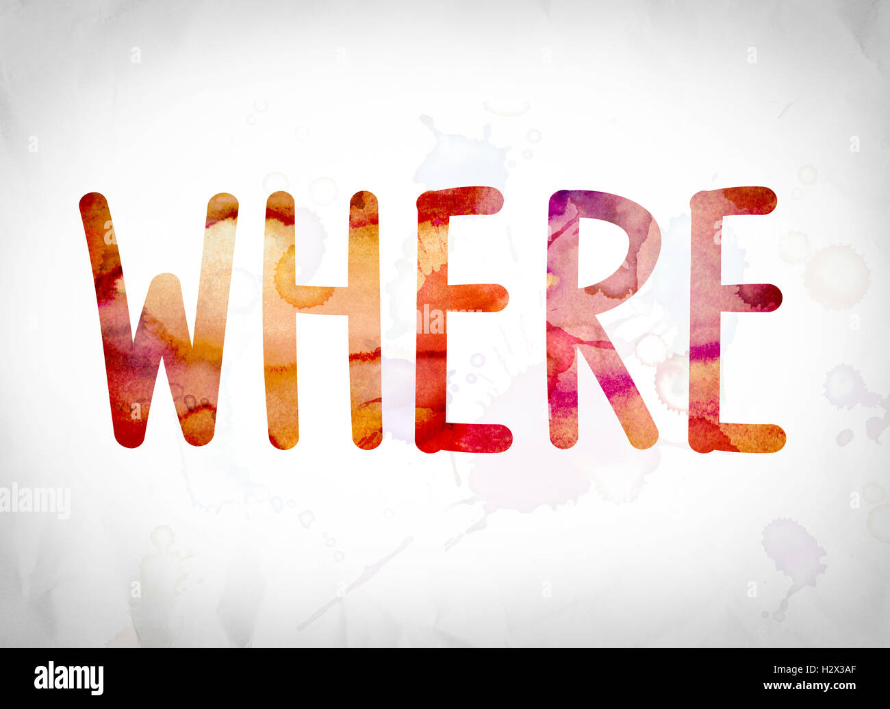 The word "Where" written in watercolor washes over a white paper ...