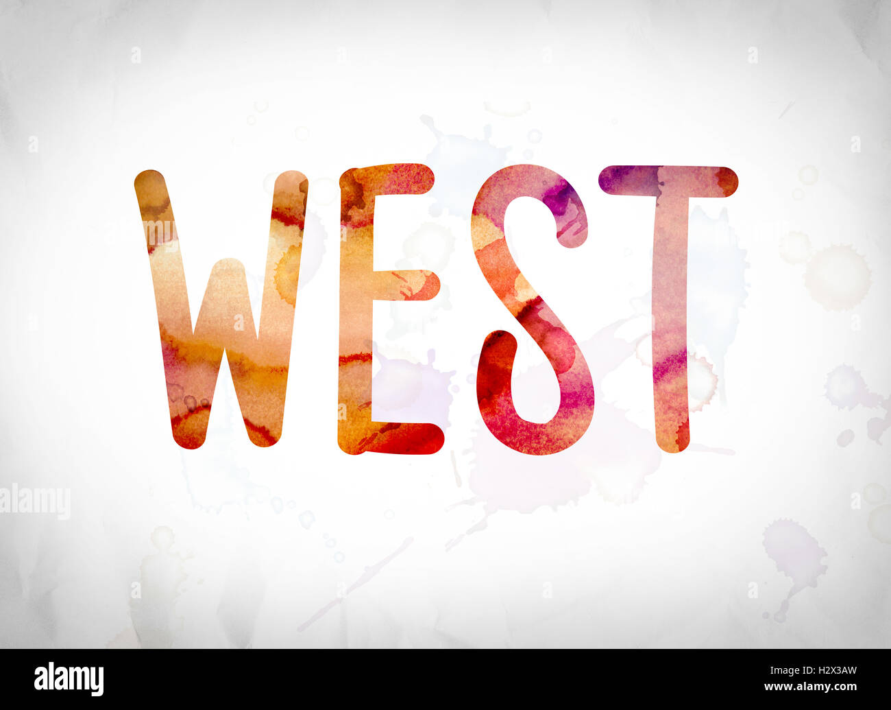 The word "West" written in watercolor washes over a white paper ...