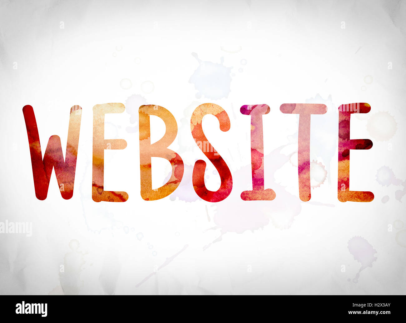The word "Website" written in watercolor washes over a white paper ...