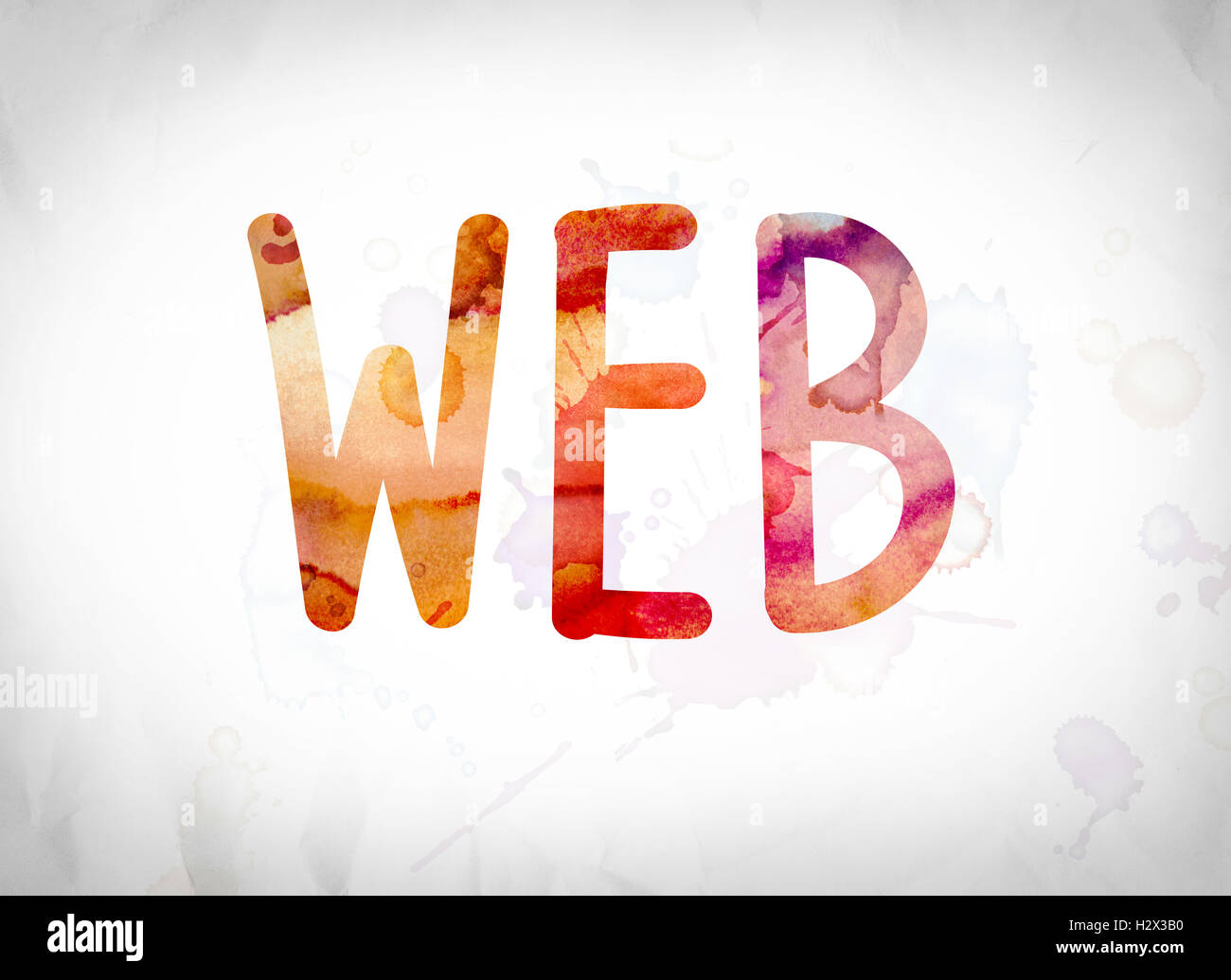 The word "Web" written in watercolor washes over a white paper ...