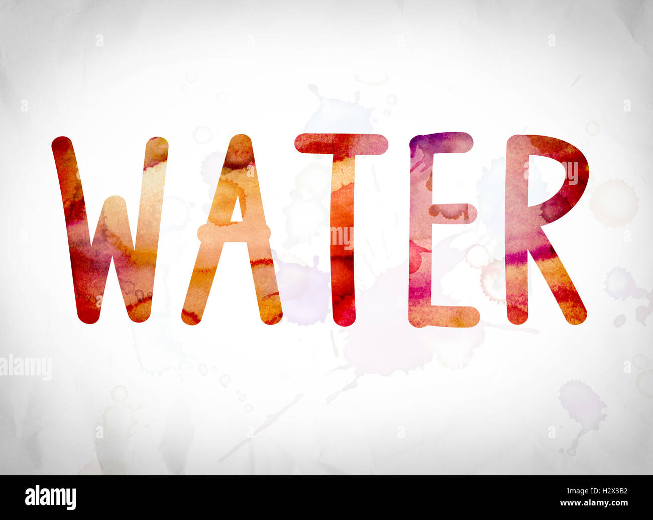 The word "Water" written in watercolor washes over a white paper ...