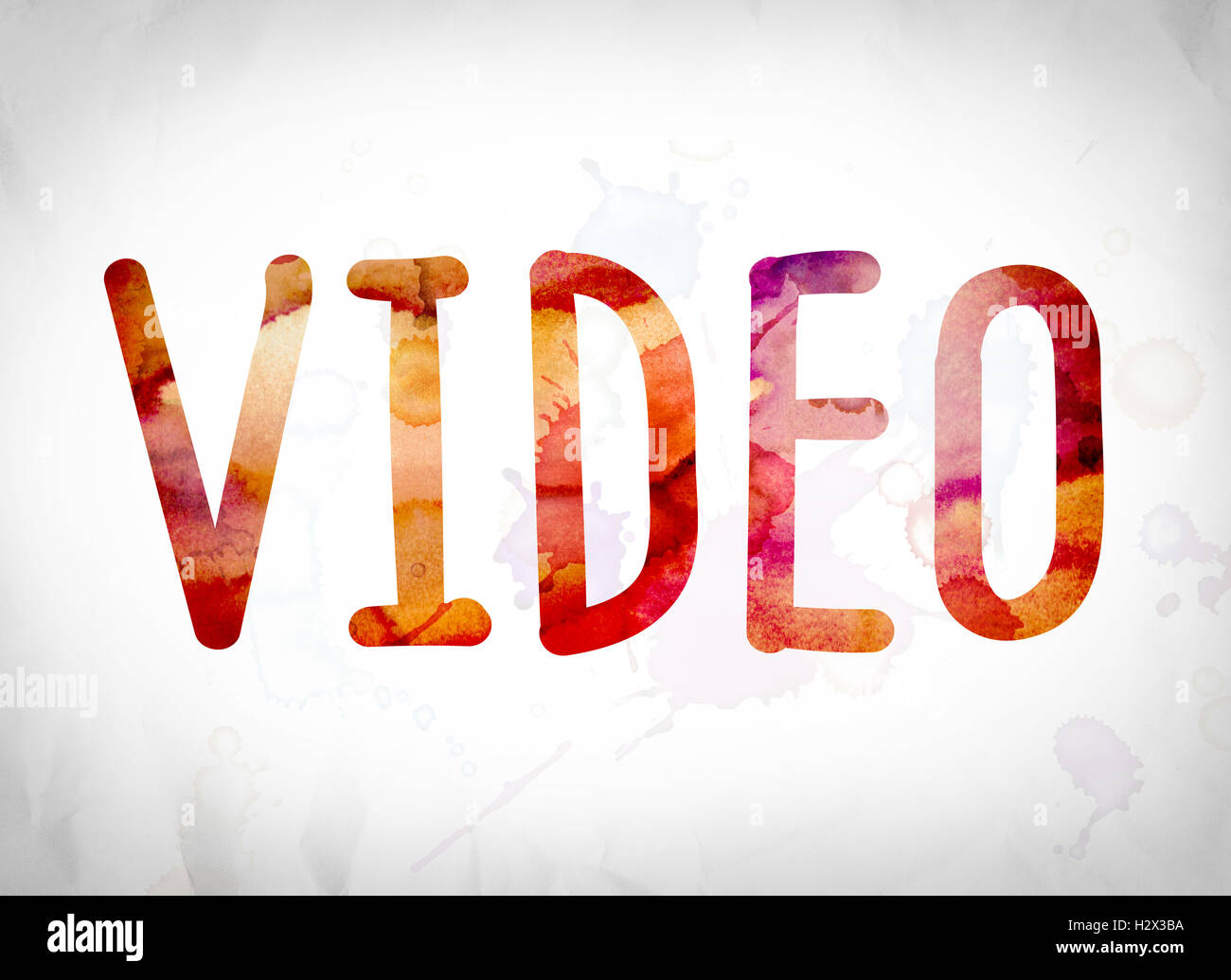 The word "Video" written in watercolor washes over a white paper ...