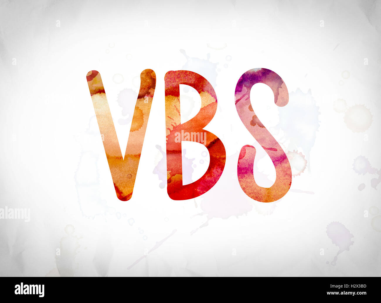 The word "VBS" written in watercolor washes over a white paper ...
