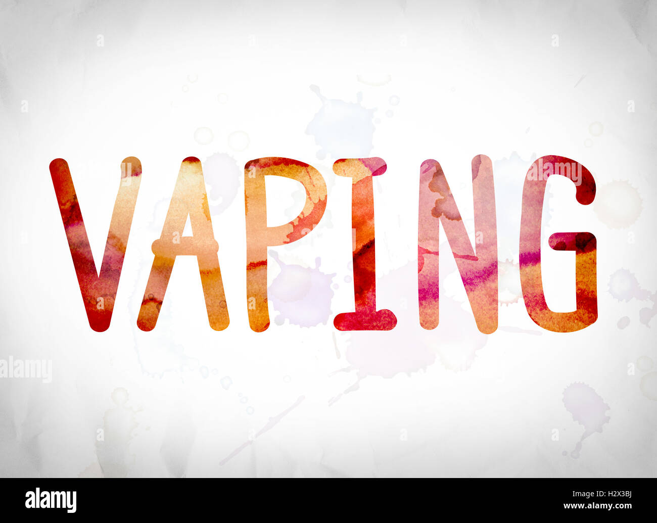The word "Vaping" written in watercolor washes over a white paper ...
