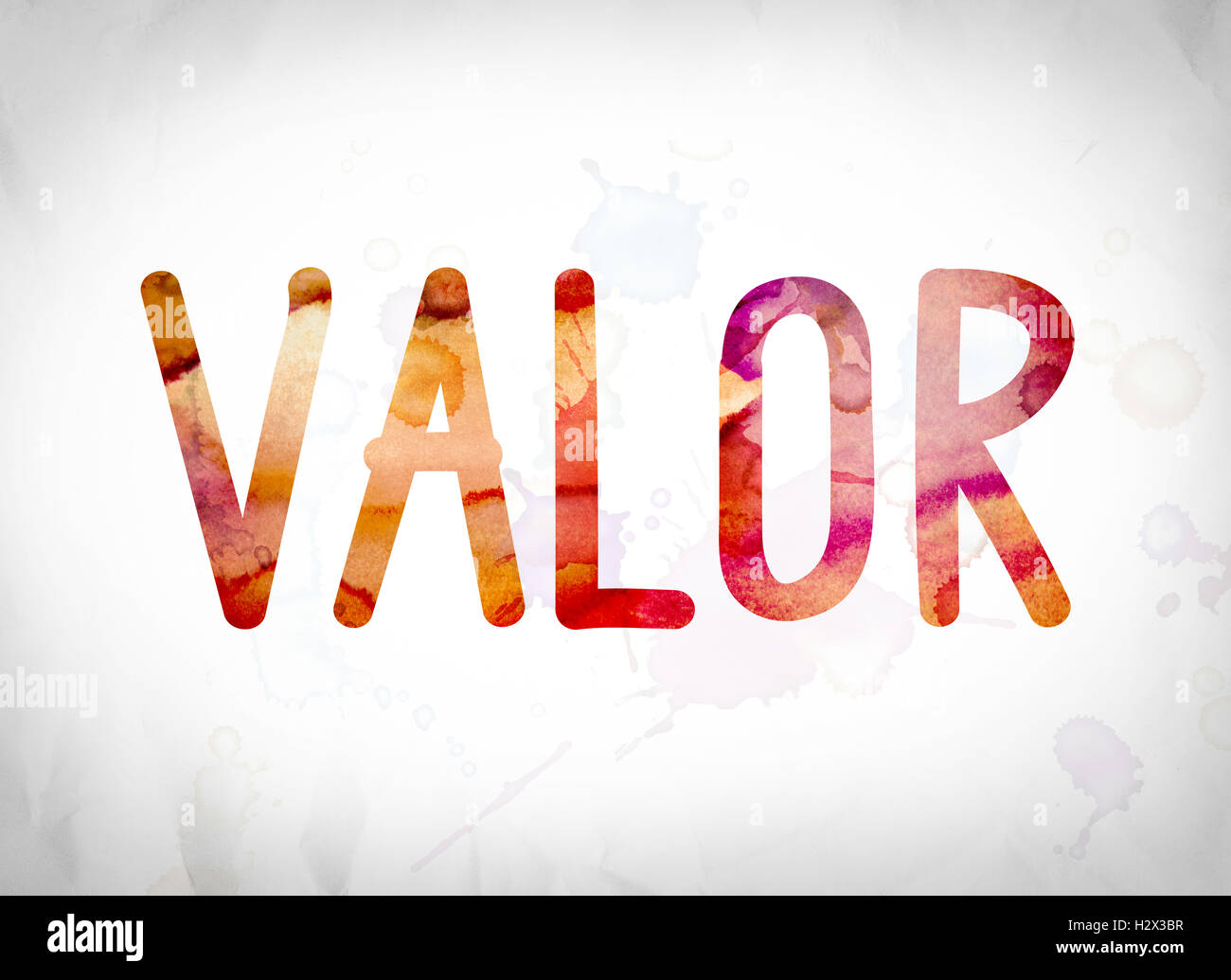 The word "Valor" written in watercolor washes over a white paper ...