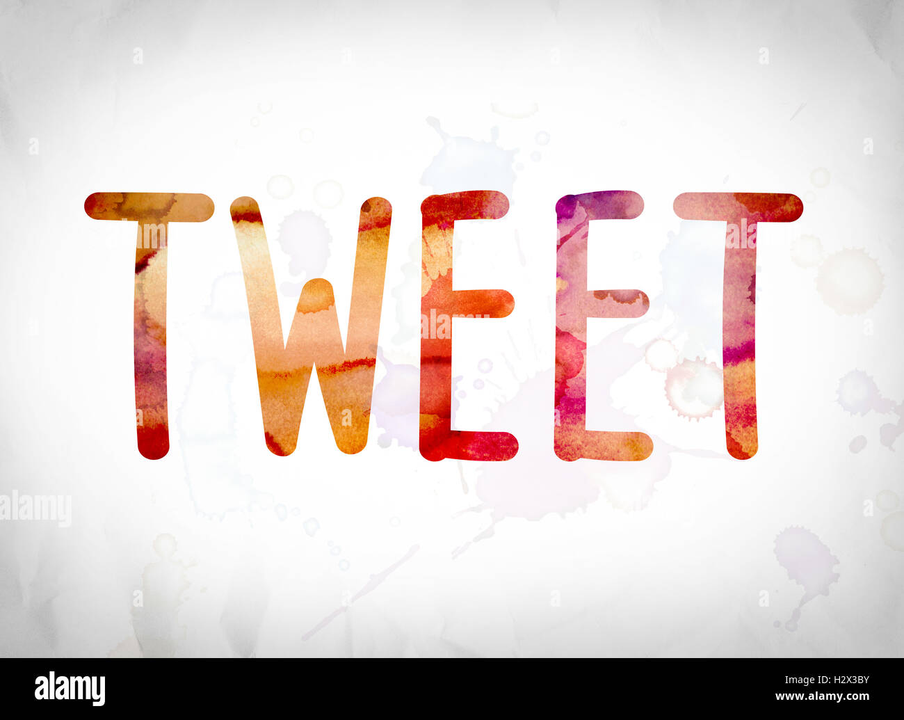 The word "Tweet" written in watercolor washes over a white paper ...