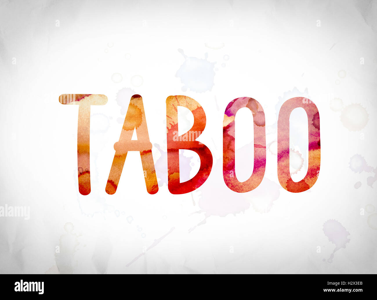 The word "Taboo" written in watercolor washes over a white paper ...