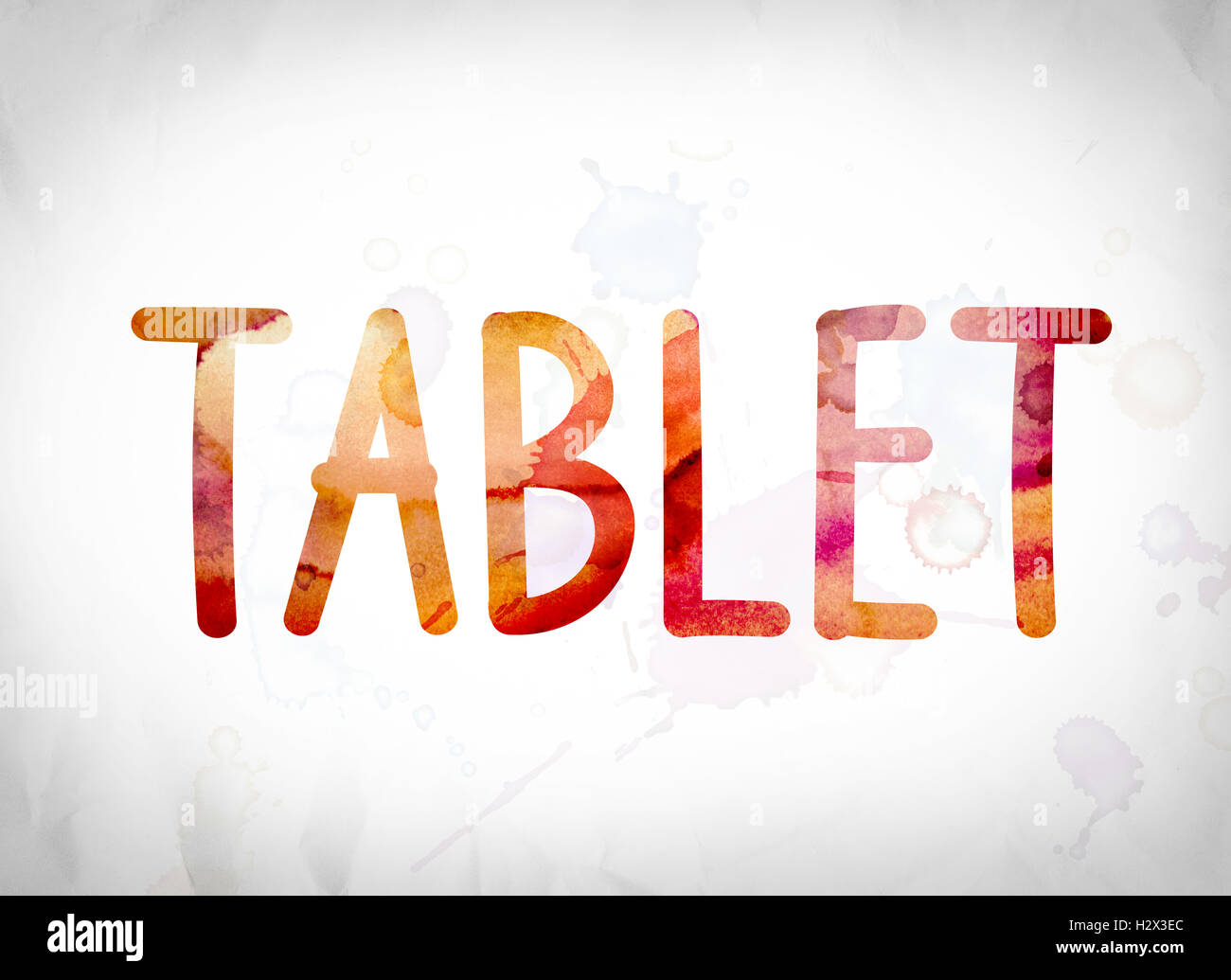 The word "Tablet" written in watercolor washes over a white paper ...