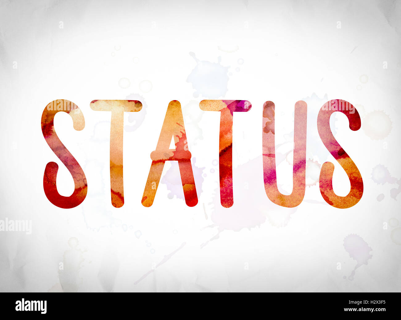 The word "Status" written in watercolor washes over a white paper ...