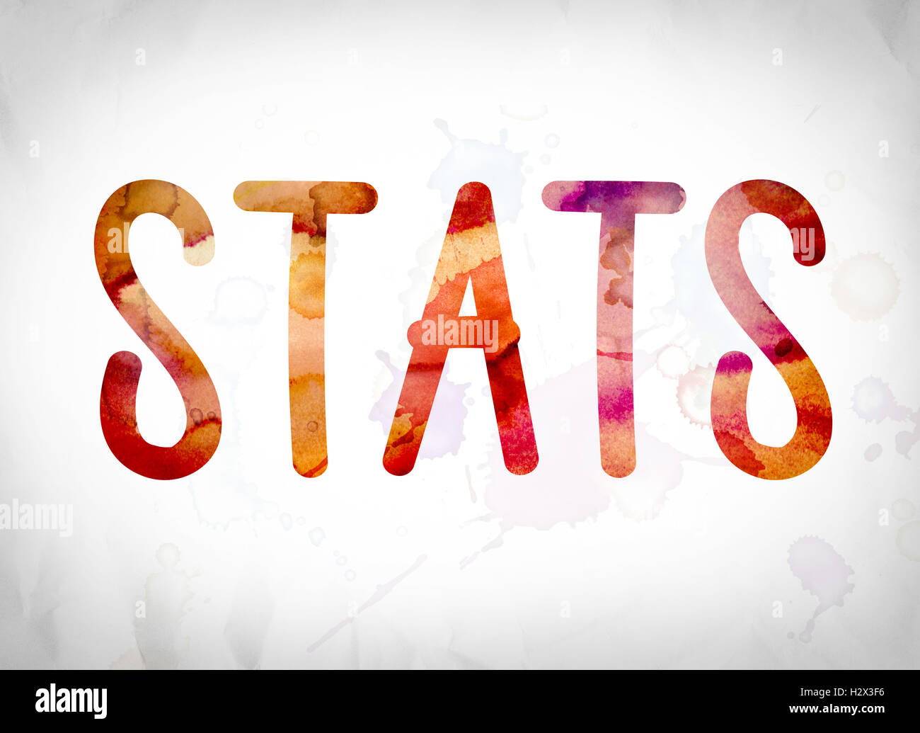 The word "Statistics" written in watercolor washes over a white paper ...