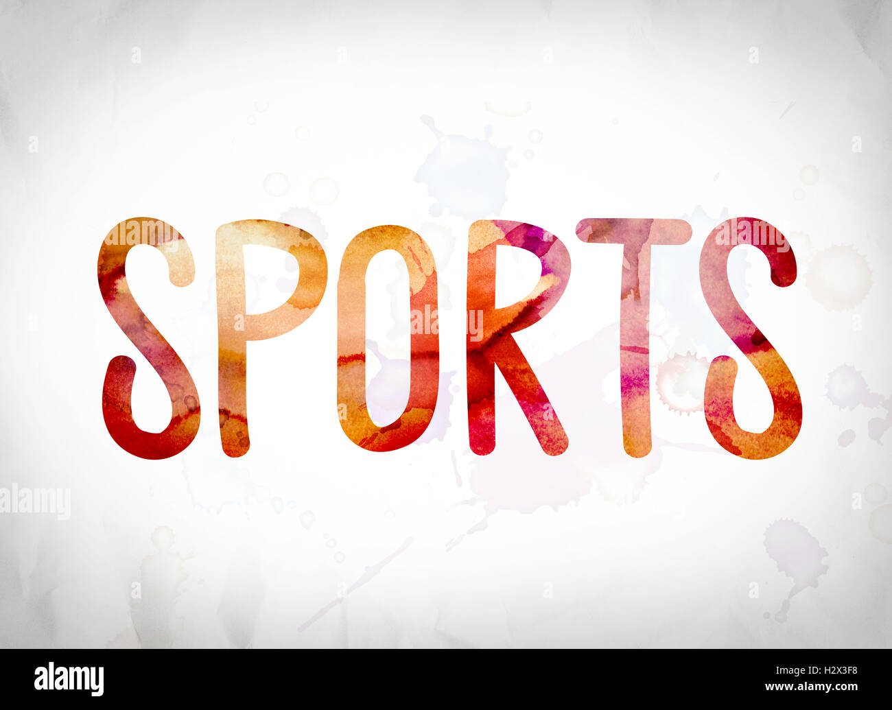 The word "Sports" written in watercolor washes over a white paper ...