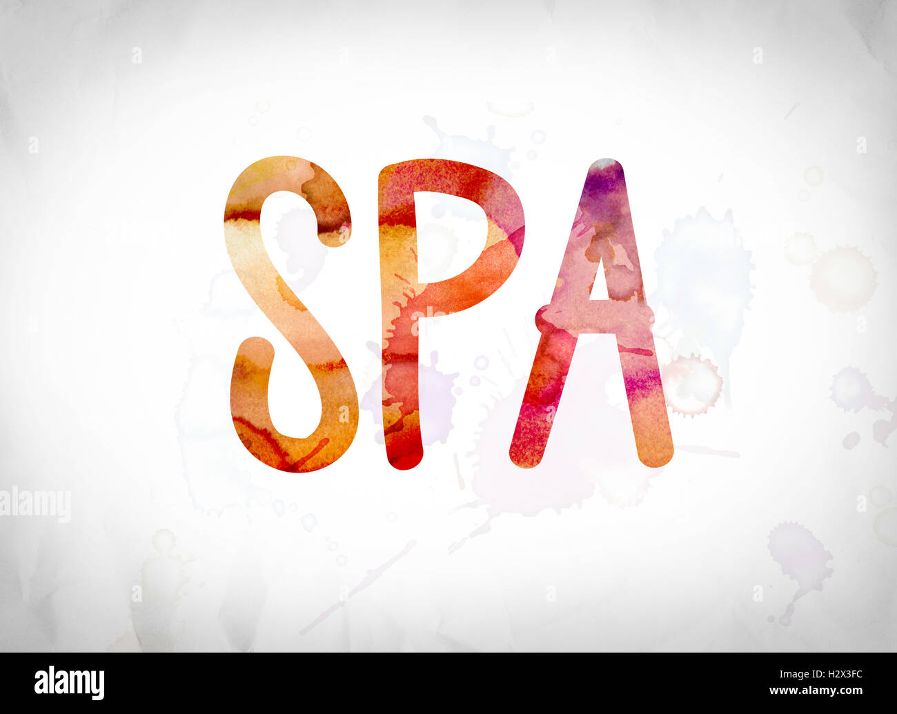 The word "Spa" written in watercolor washes over a white paper ...