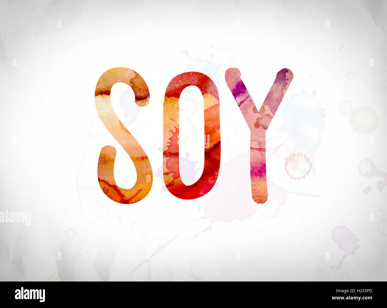The word "Soy" written in watercolor washes over a white paper ...
