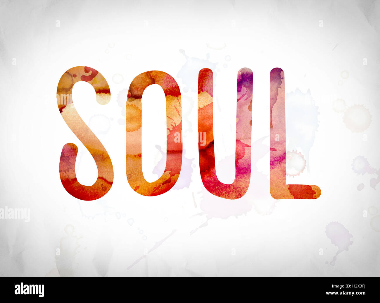 The word "Soul" written in watercolor washes over a white paper ...