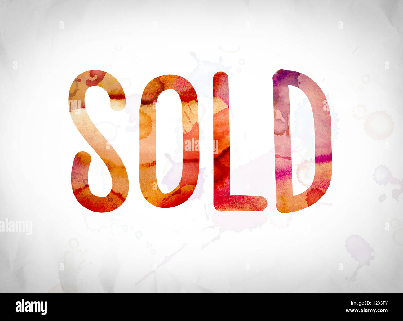 The word "Sold" written in watercolor washes over a white paper ...