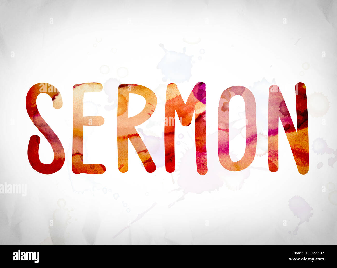 The word "Sermon" written in watercolor washes over a white paper ...