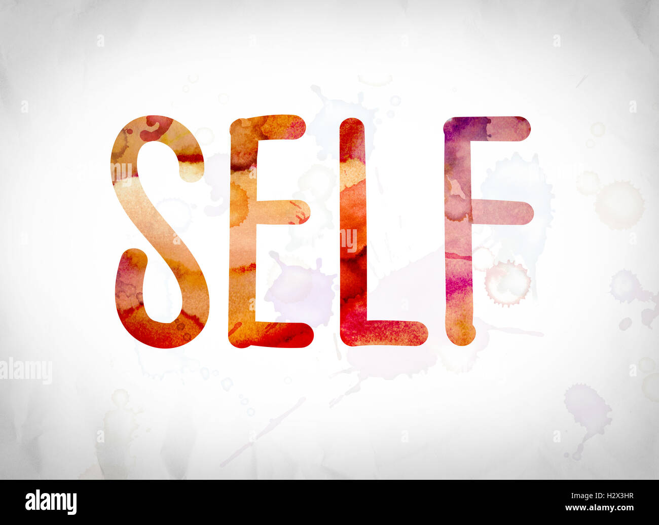 The word "Self" written in watercolor washes over a white paper ...