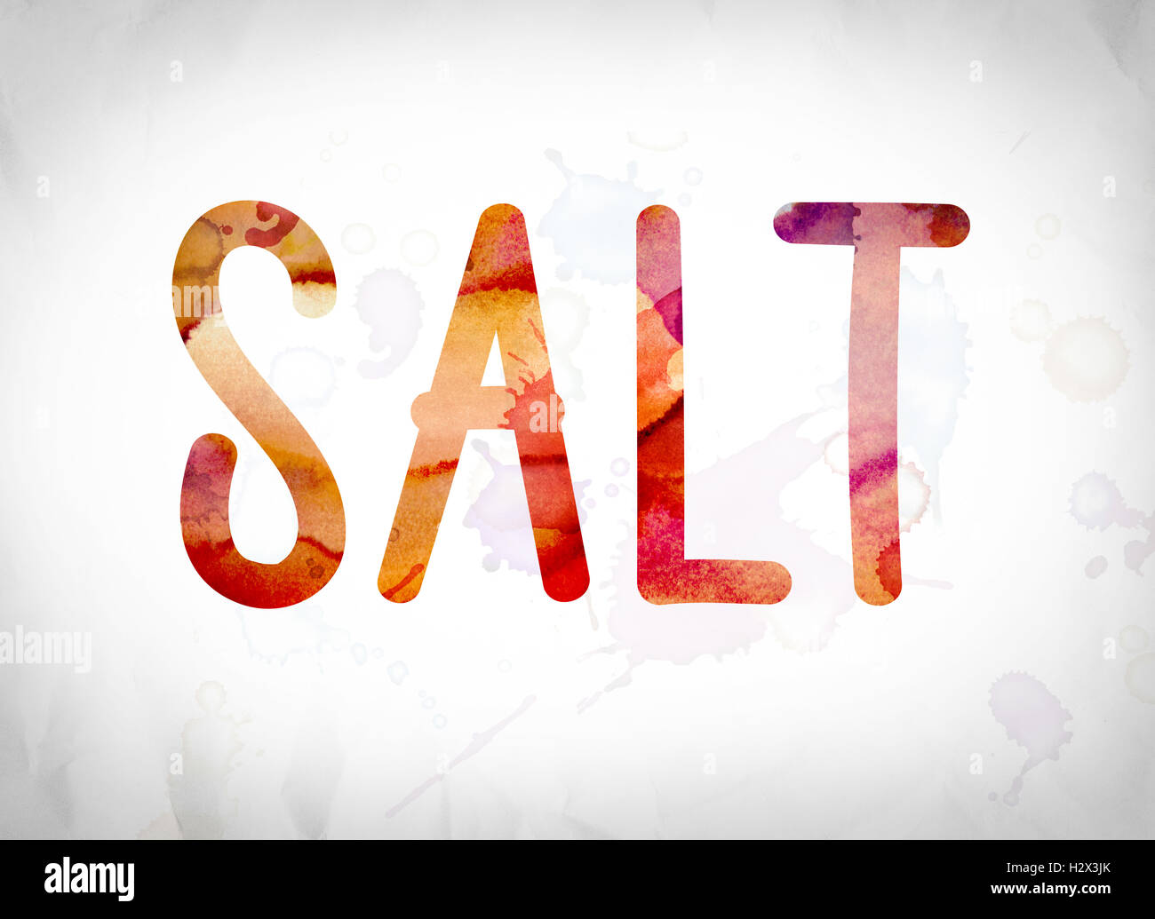 The word "Salt" written in watercolor washes over a white paper ...
