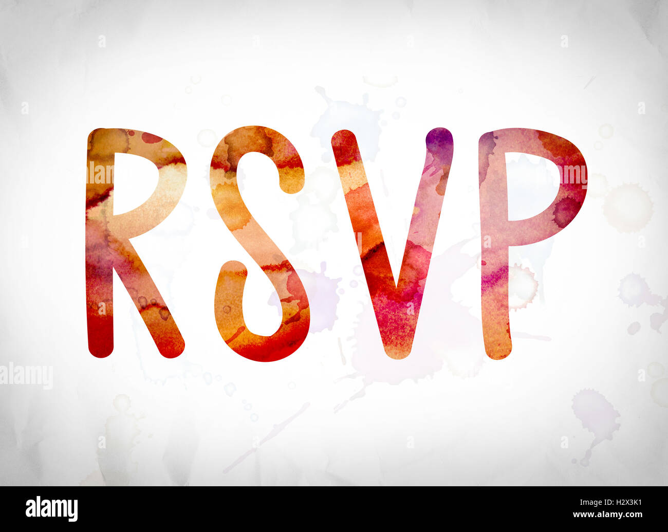 The word "RSVP" written in watercolor washes over a white paper ...