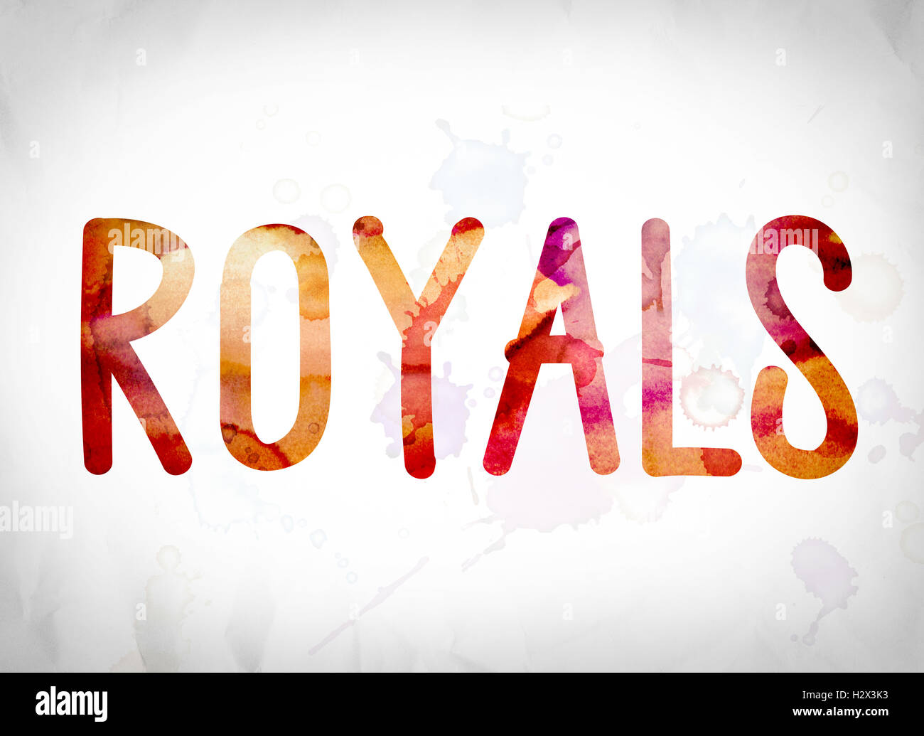 The word "Royals" written in watercolor washes over a white paper ...
