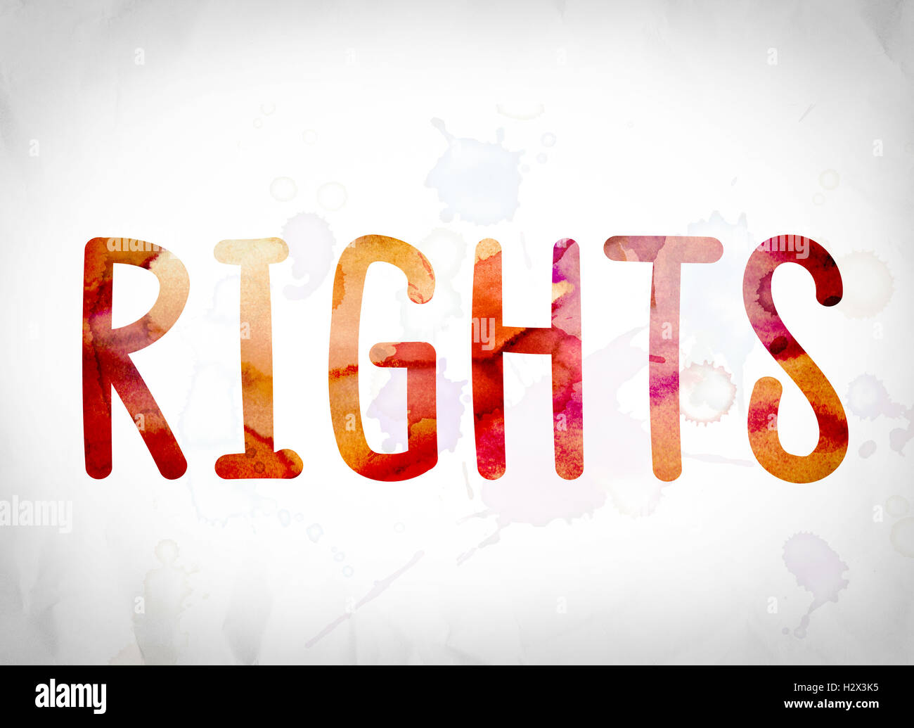 The word "Rights" written in watercolor washes over a white paper ...