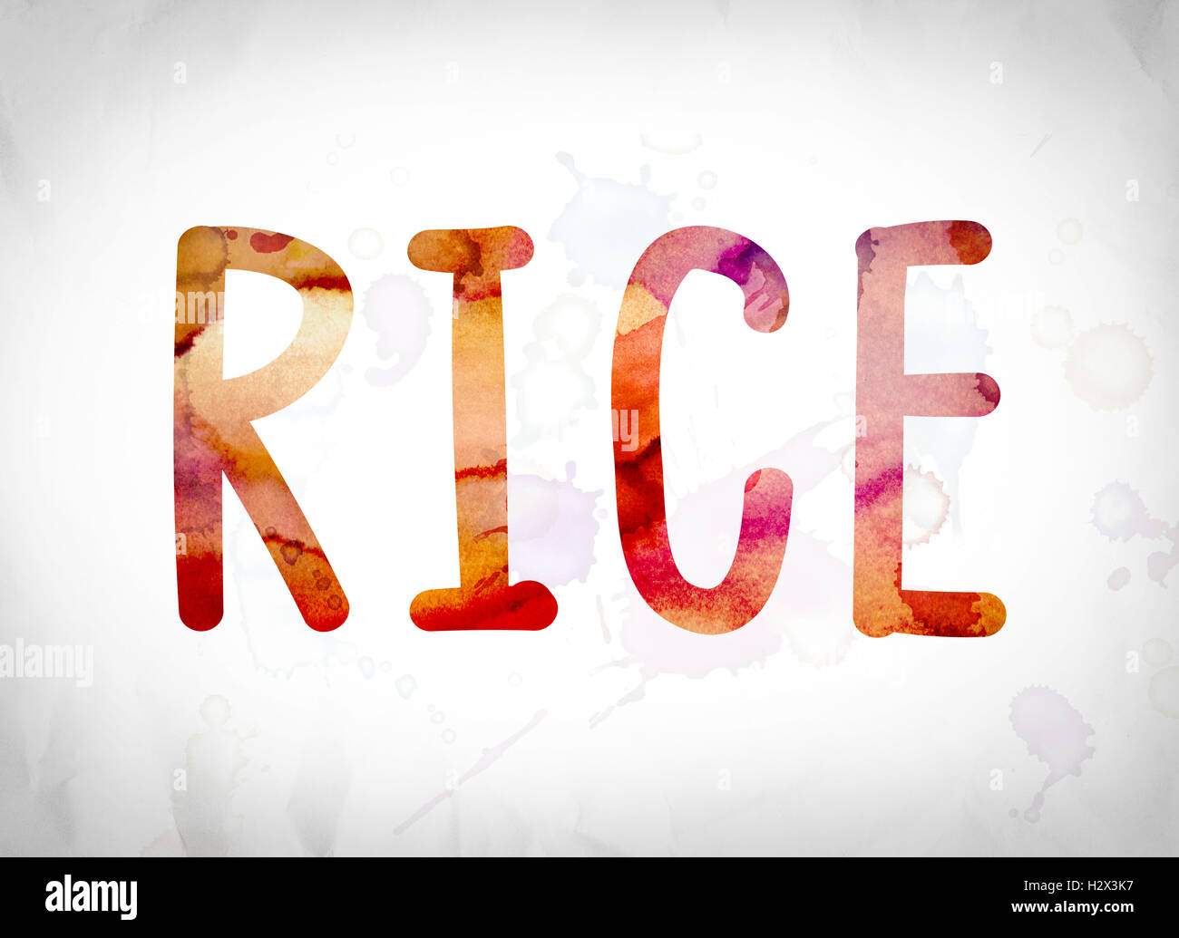 The word "Rice" written in watercolor washes over a white paper ...