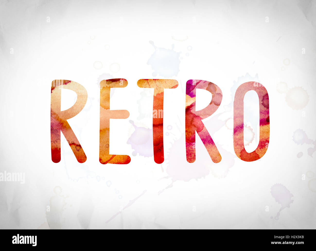 The word "Retro" written in watercolor washes over a white paper ...