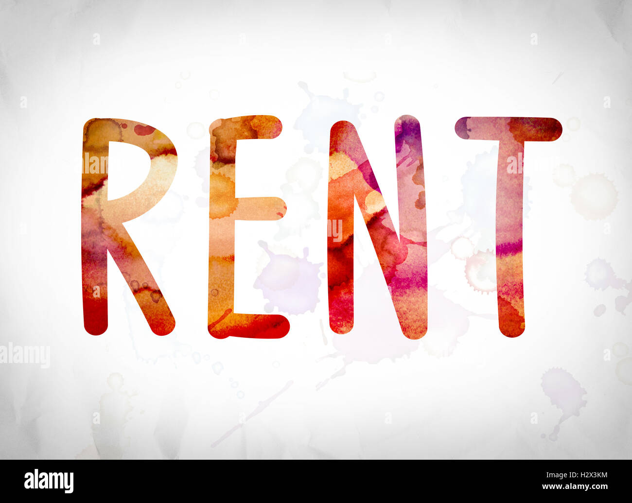 The word "Rent" written in watercolor washes over a white paper ...