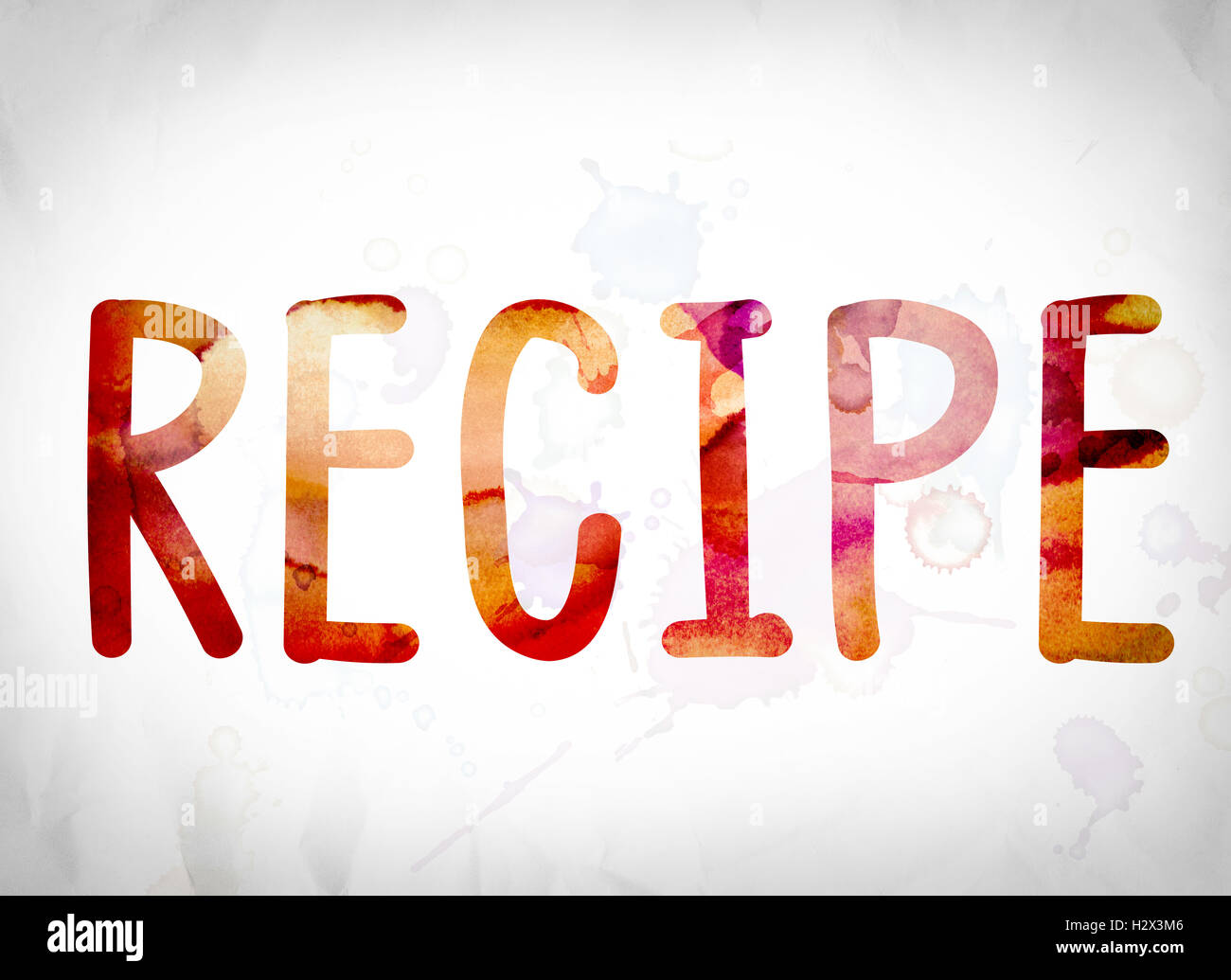 The word "Recipe" written in watercolor washes over a white paper ...