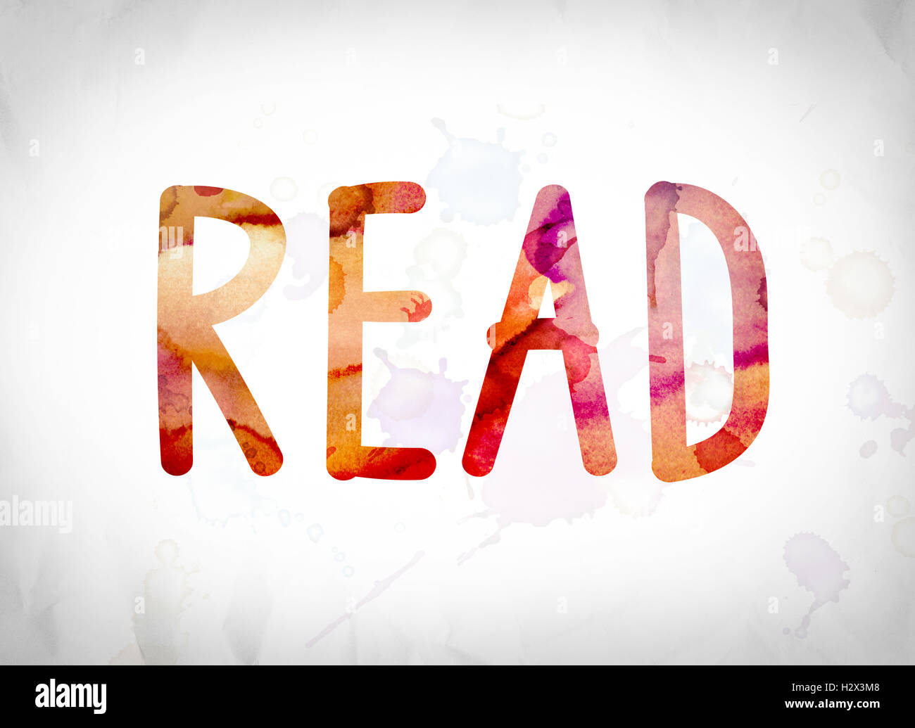 The word "Read" written in watercolor washes over a white paper ...