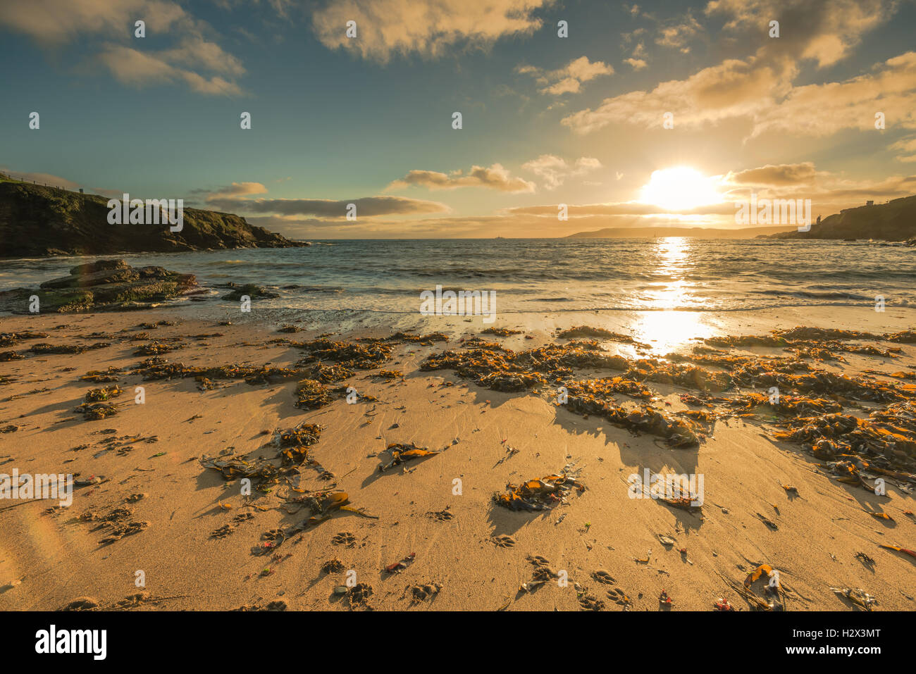 Sunset on the beach in Devon Stock Photo - Alamy