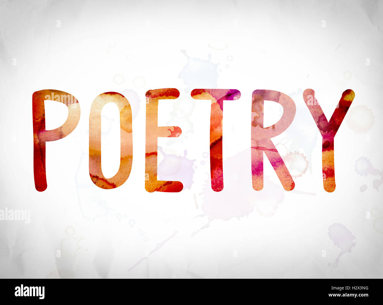 The word "Poetry" written in watercolor washes over a white paper ...